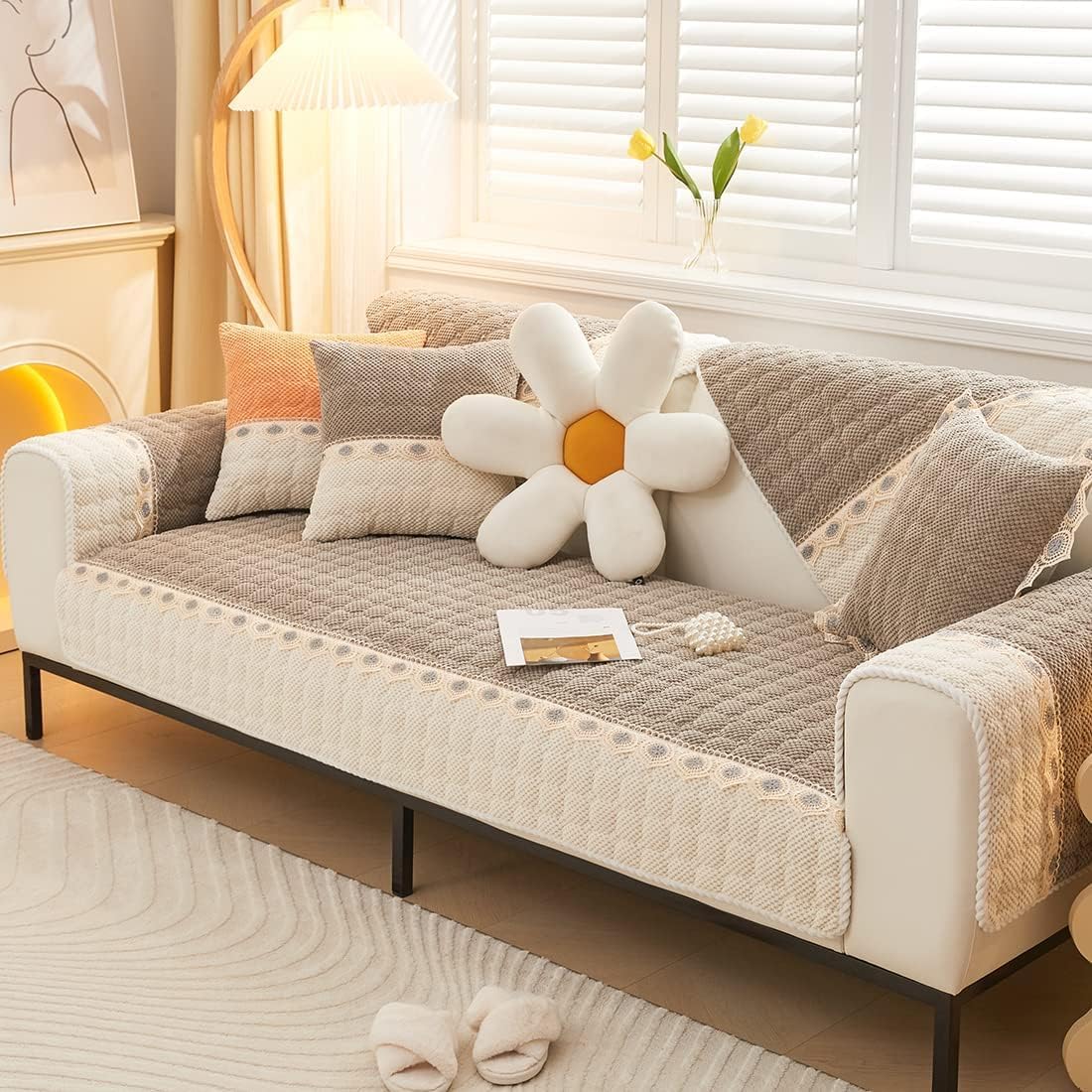 Fabrella Quilted Non-Slip Sofa Cover Mat - Feather Grey