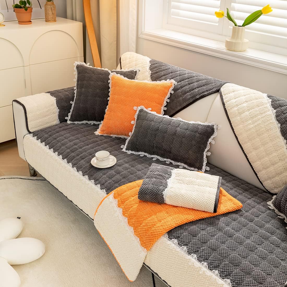 Fabrella Quilted Non-Slip Sofa Cover Mat- Dark Midnight