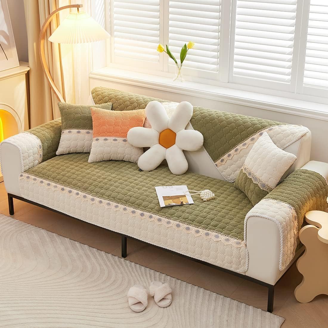 Fabrella Quilted Non-Slip Sofa Cover Mat - Serene Green
